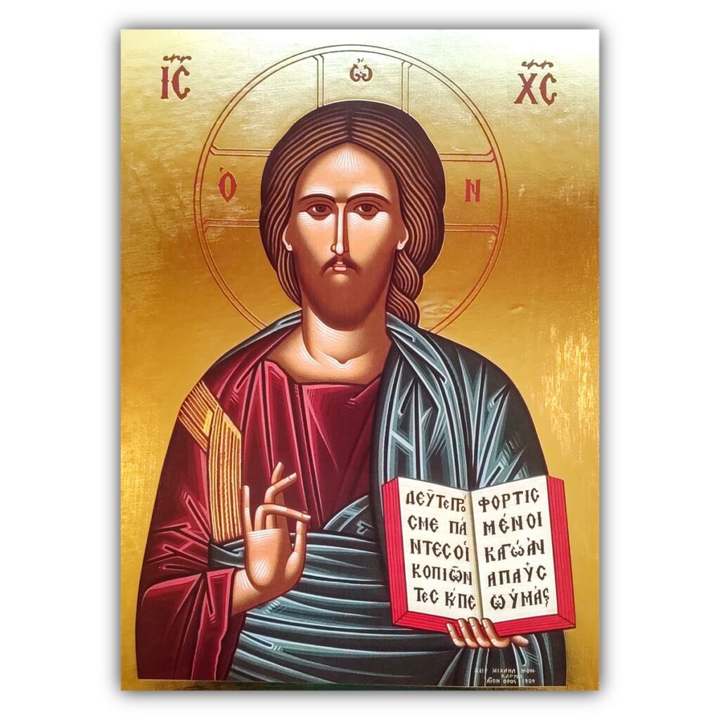 Christ Blessing Icon – with gold leaf – Holy Archangel Candles