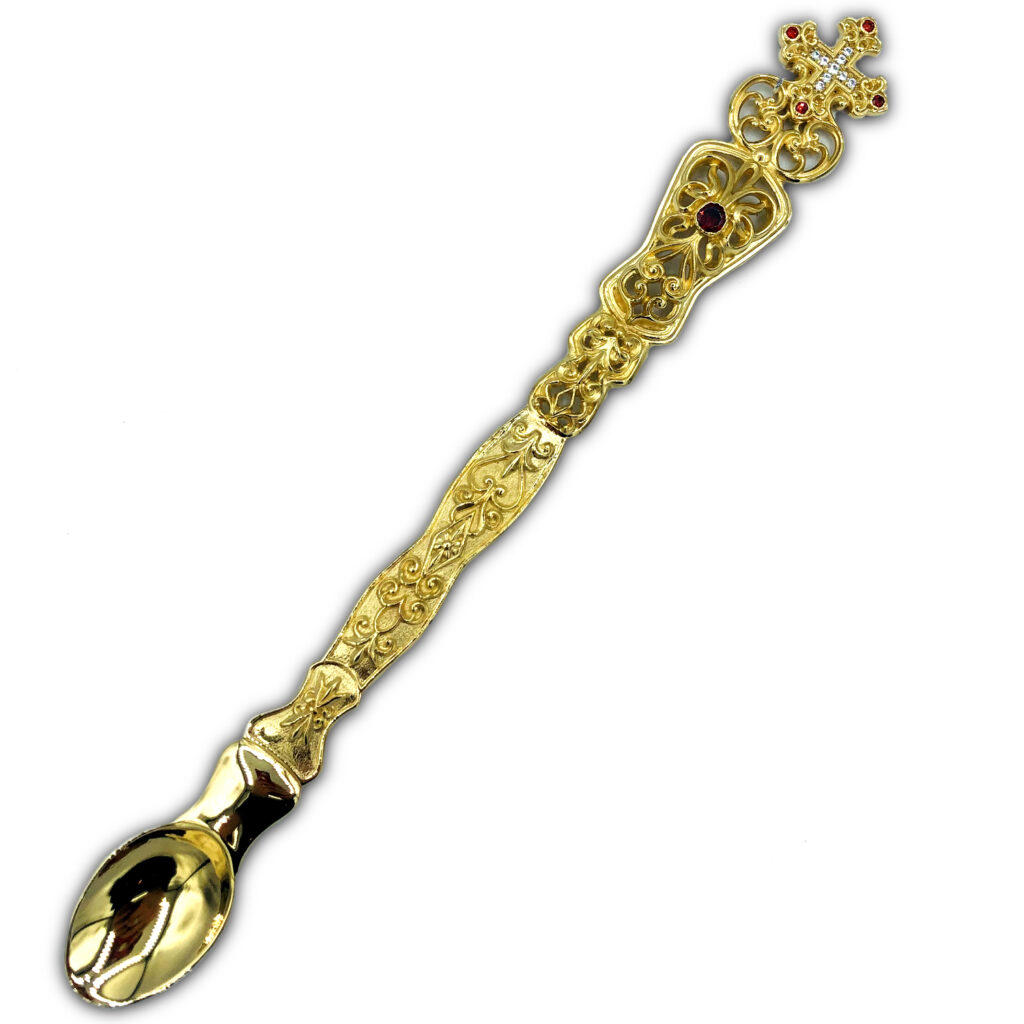 Communion spoon – Russian – With Red Gems – Gold Plated – Holy ...