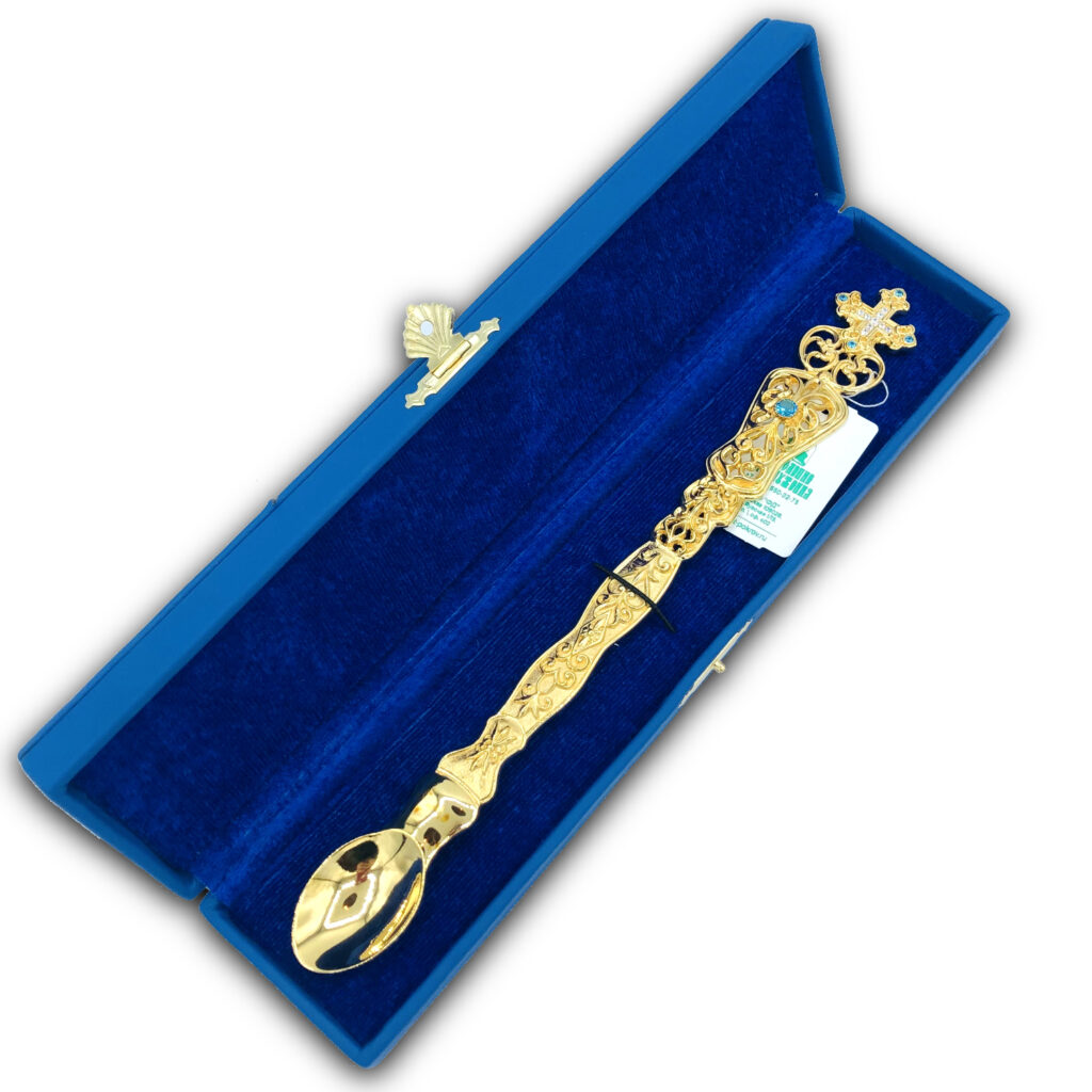 Communion spoon – Russian – With Blue Gems – Gold Plated – Holy ...
