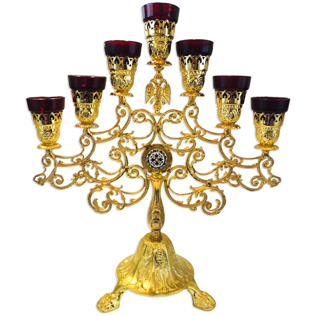 Seven Branch Stand, Table Top – gold plated – Holy Archangel Candles