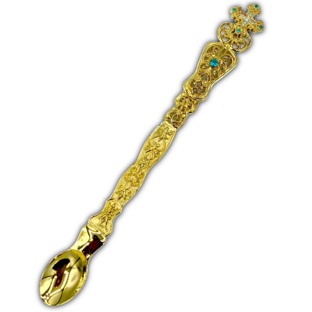 Communion spoon – Russian – With Blue Gems – Gold Plated – Holy ...