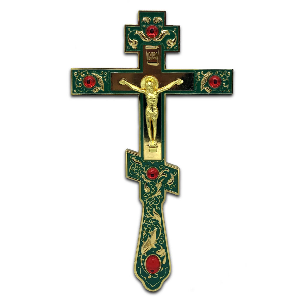 Altar / Blessing Cross, Gold with Raised Crucifix - Holy Archangel Candles
