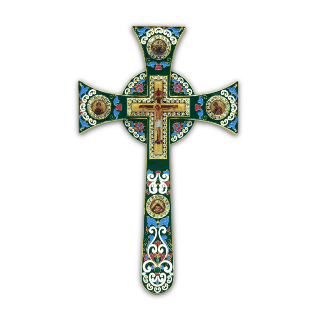Altar / Blessing Cross, Celtic Green Enamel – Holy Archangel Candles