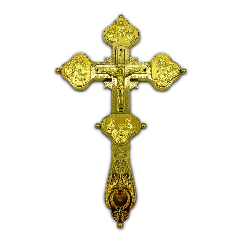 Altar / Blessing Cross, Gold with Raised Crucifix – Holy Archangel Candles
