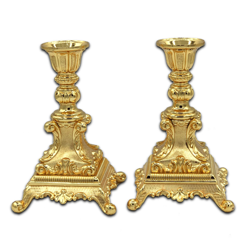 Gold Candle Stick Set, Square Base – Holy Archangel Candles