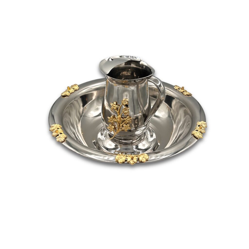 Hand Washing Set – Nickel with Gold Accents – Holy Archangel Candles