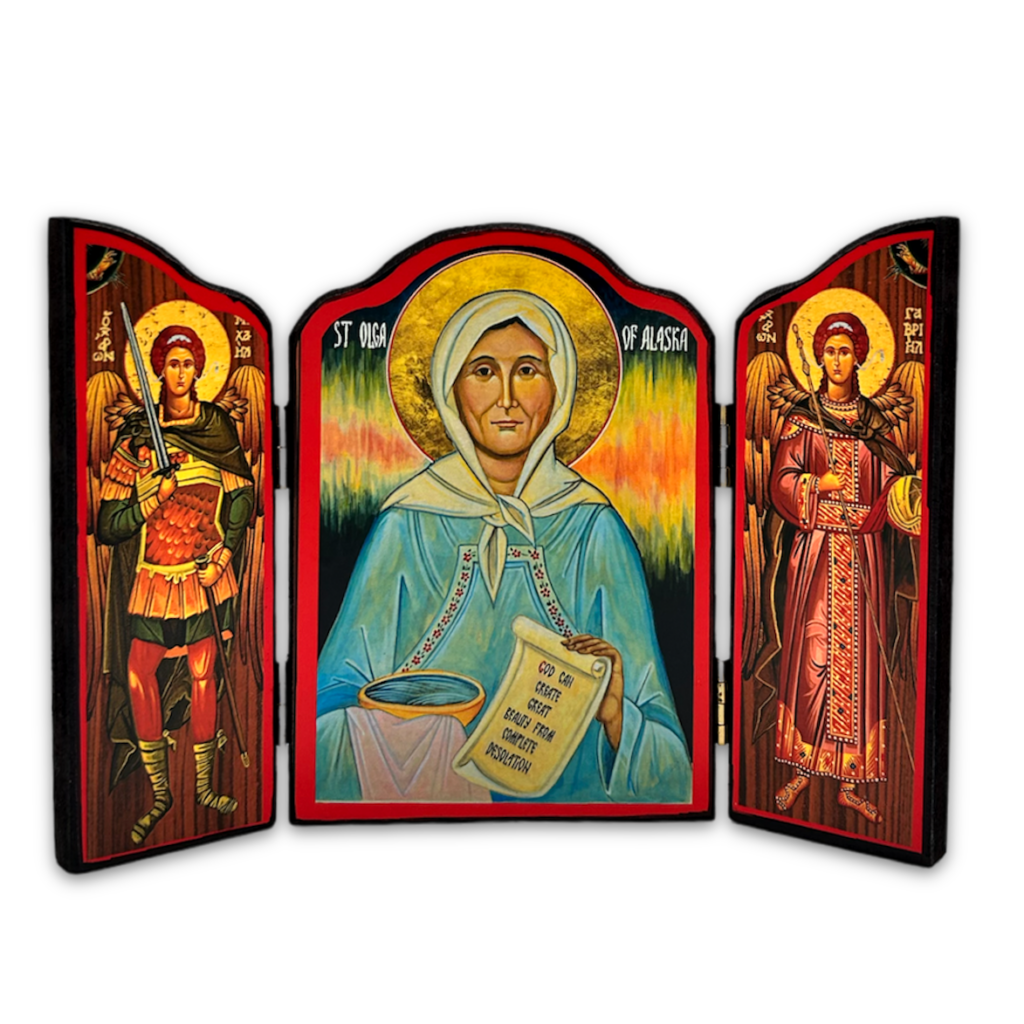 Mat Olga with Angels Folding Icon – Holy Archangel Candles